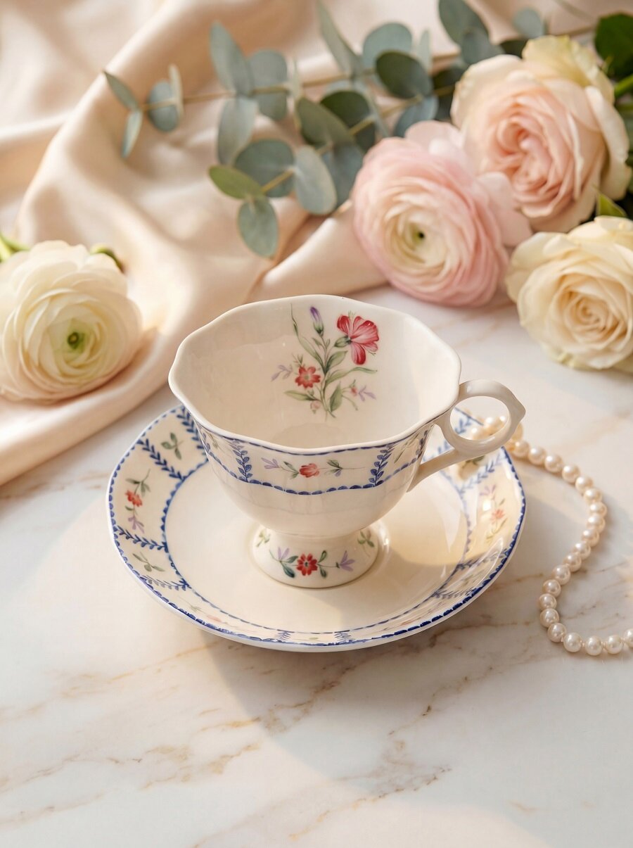 Чайная, кофейная пара на ножке фарфор 200 мл набор чашка и блюдце