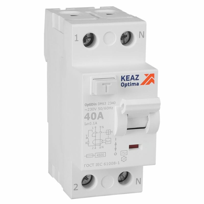 Выключатель дифференциального тока (УЗО) 2п 40А 100мА тип AC 4.5кА OptiDin DM63-2340 УХЛ4, КЭАЗ 343895 (1 шт.)