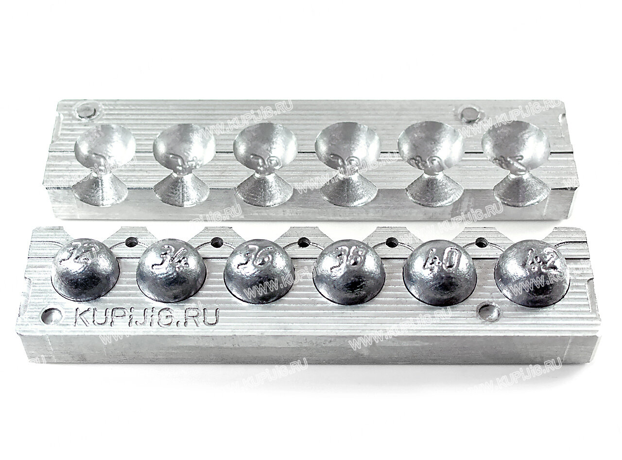 Чебурашка разборная от 32 до 42 г. Форма из алюминия для литья рыболовных свинцовых грузил