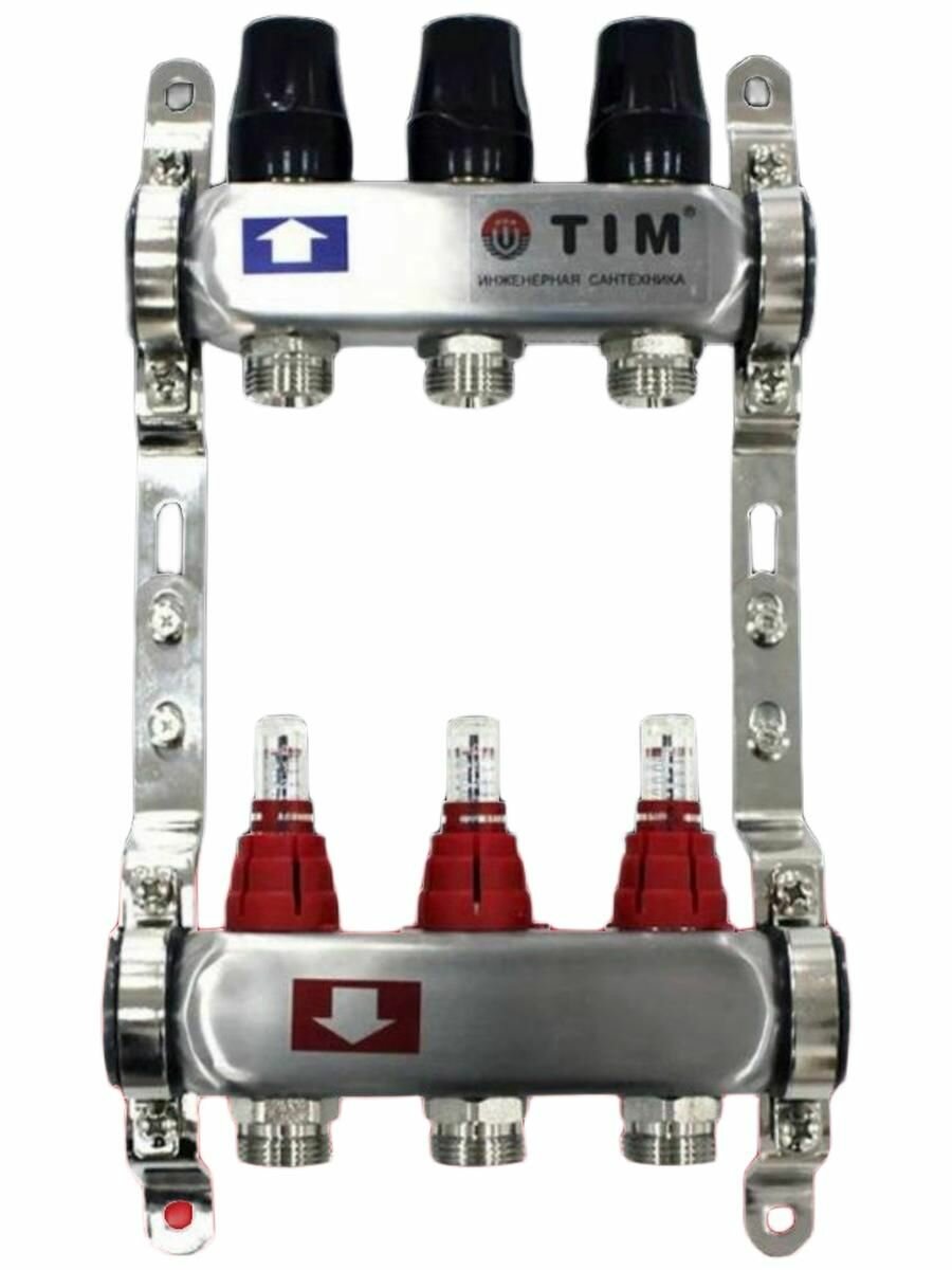Коллектор регулируемый для теплого пола TIM 1"х3/4" EK (3 выхода)