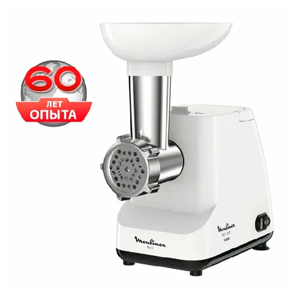 Мясорубка Moulinex ME111032, мощность 1400 Вт, 1.7кг/мин, защита двигателя, насадка для колбас