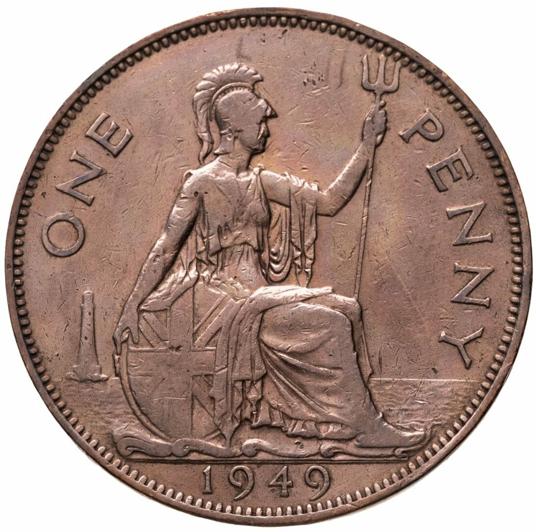 Великобритания 1 пенни penny 1949, Бронза, в сохранности XF