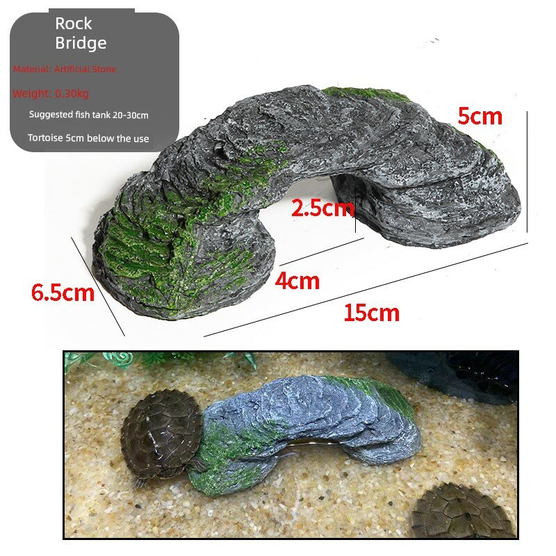Маленький каменный мостовой плавающий сарай для черепах в аквариум, натуральный камень, 20x12x8см