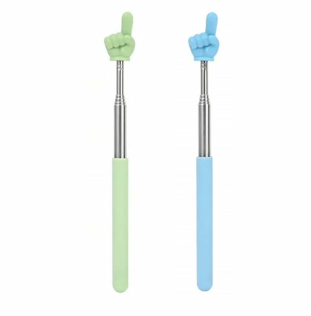 ДВЕ Чесалки для спины рука с пальцем телескопические зеленая+голубая