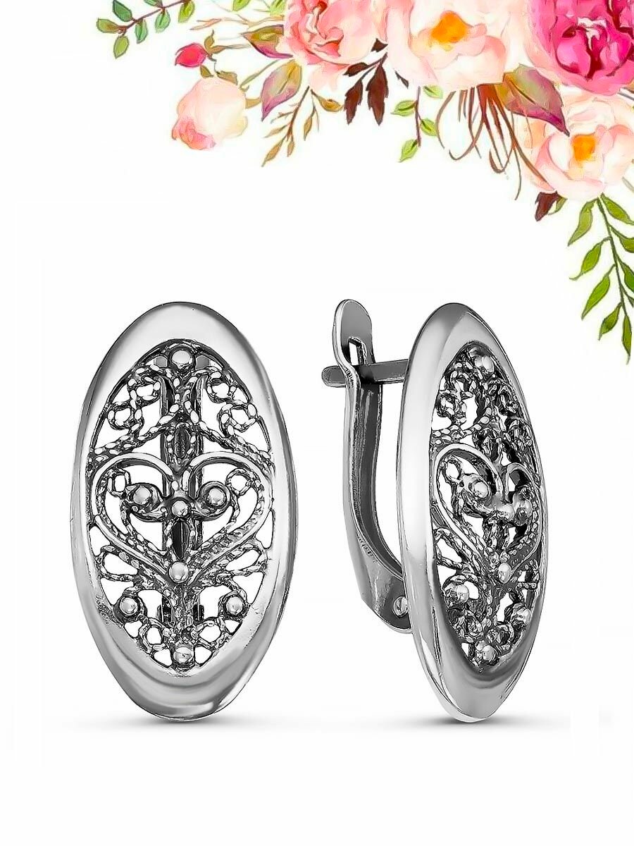 Серьги, серебро, 925 проба, оксидирование