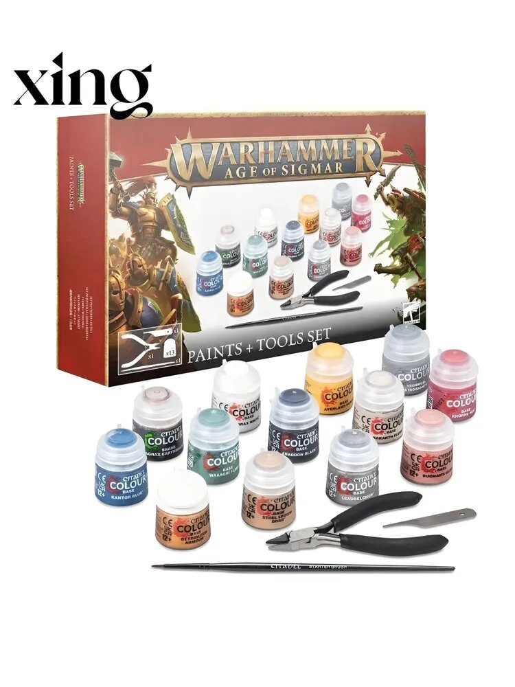 Набор красок Citadel Age of Sigmar Paints + Tools Set для покраски миниатюр, 13 цветов