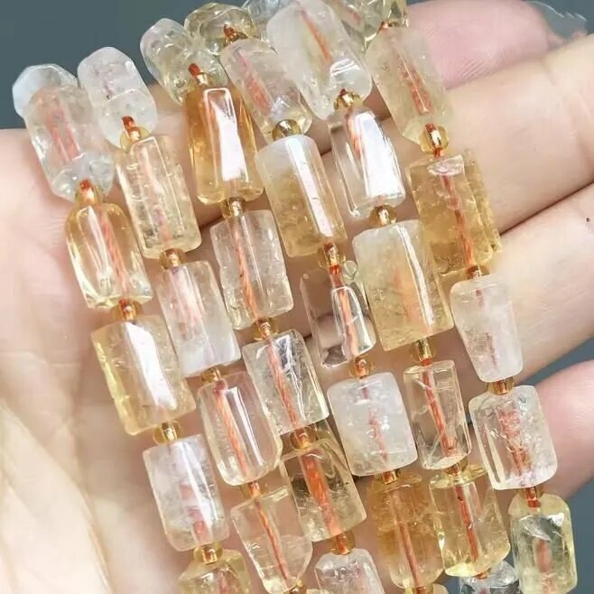 Натуральные трубчатые бусины Цитрин 8-11 мм около 15 шт, длина комплекта около 19 см