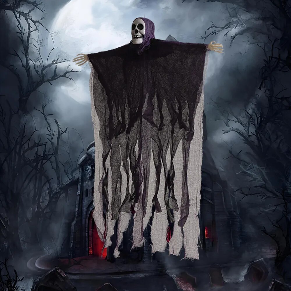 Декоративный череп на Хэллоуин, фиолетовая ткань, аксессуар для вечеринки, скелет ручной работы, модель H-05