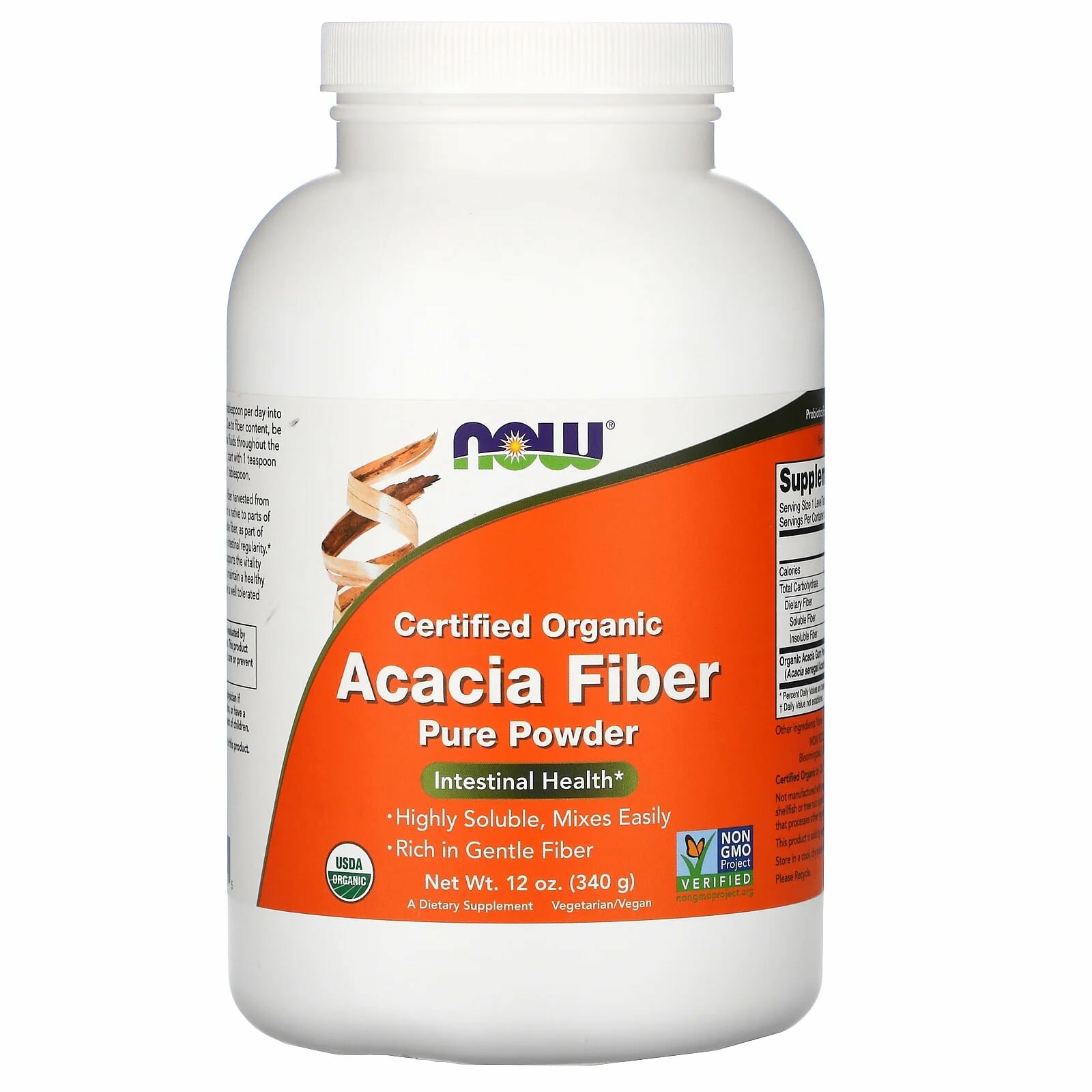 Клетчатка NOW Organic Acacia Fiber Powder, 340 г