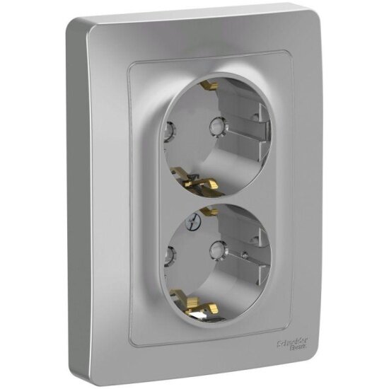 Розетка Systeme Electric (schneider Electric) SCHNEIDER ELECTRIC BLANCA двойная с заземлением со шторк, 16А, 250В, алюминий