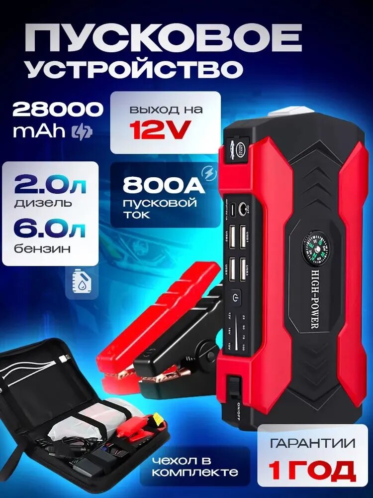 Пусковое устройство для автомобиля портативное / бустер автомобильный пусковой 28000мАч
