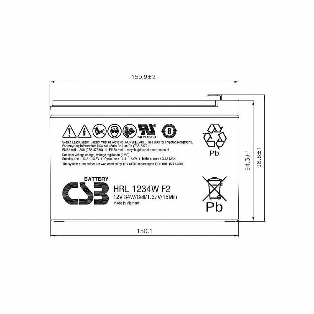 Батарея для ИБП CSB HRL1234W 12В 34Ач