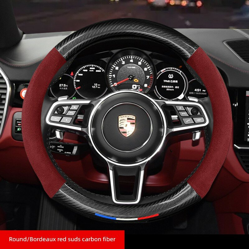 Бордо-красный фетровый карбоновый рисунок чехол для руля Porsche 911 718 Panamera Cayenne