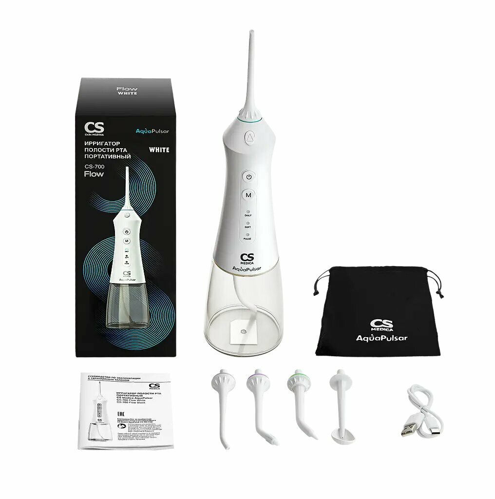 Ирригатор полости рта портативный CS Medica AquaPulsar CS-700 Flow White 1 шт