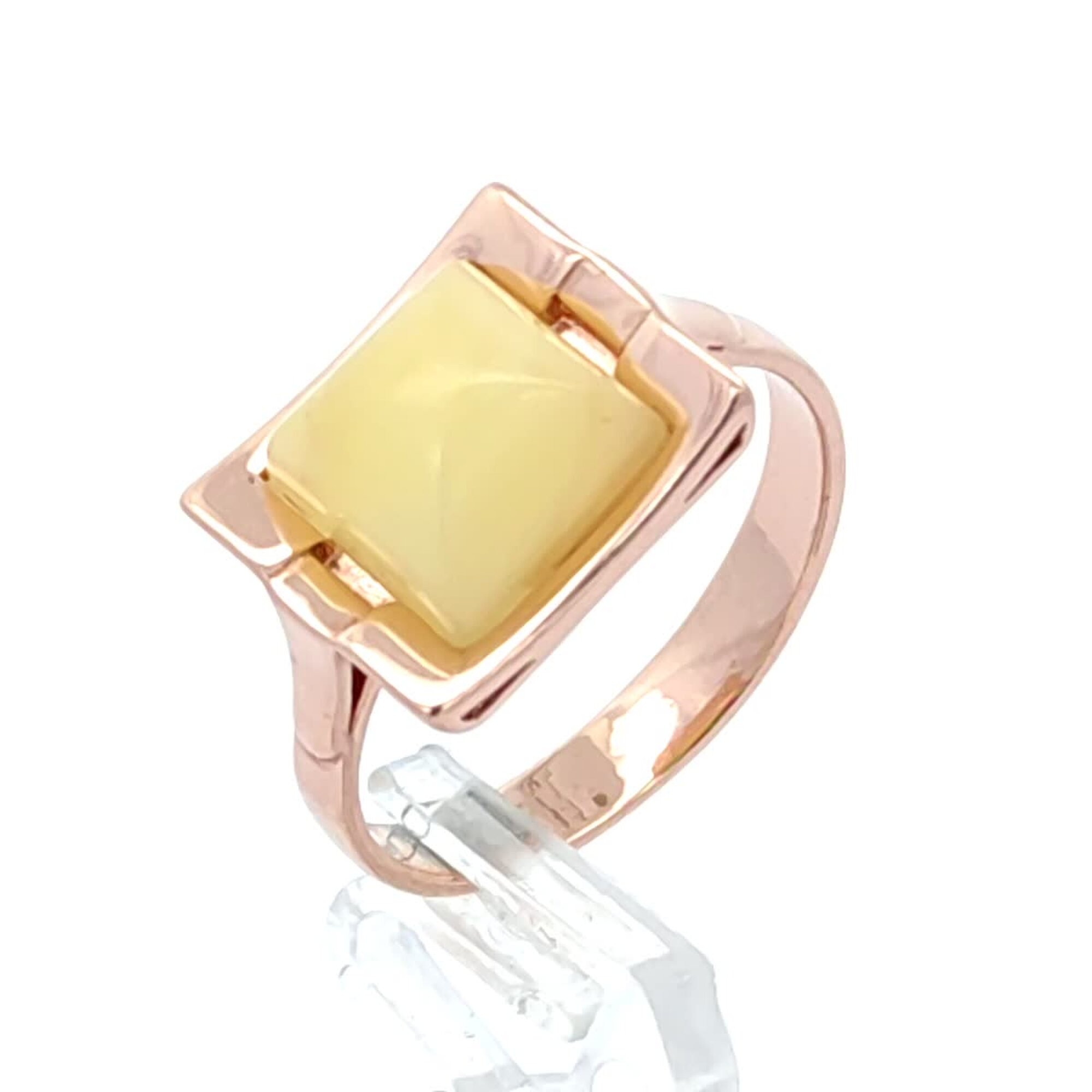 Кольцо, серебро, 925 проба, золочение, янтарь