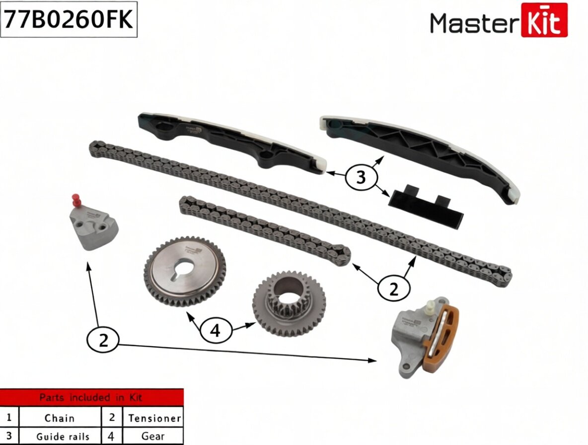 Комплект цепи ГРМ NISSAN QR25DE X-TRAIL (T31) 10 77B0260FK MasterKit арт. 77B0260FK