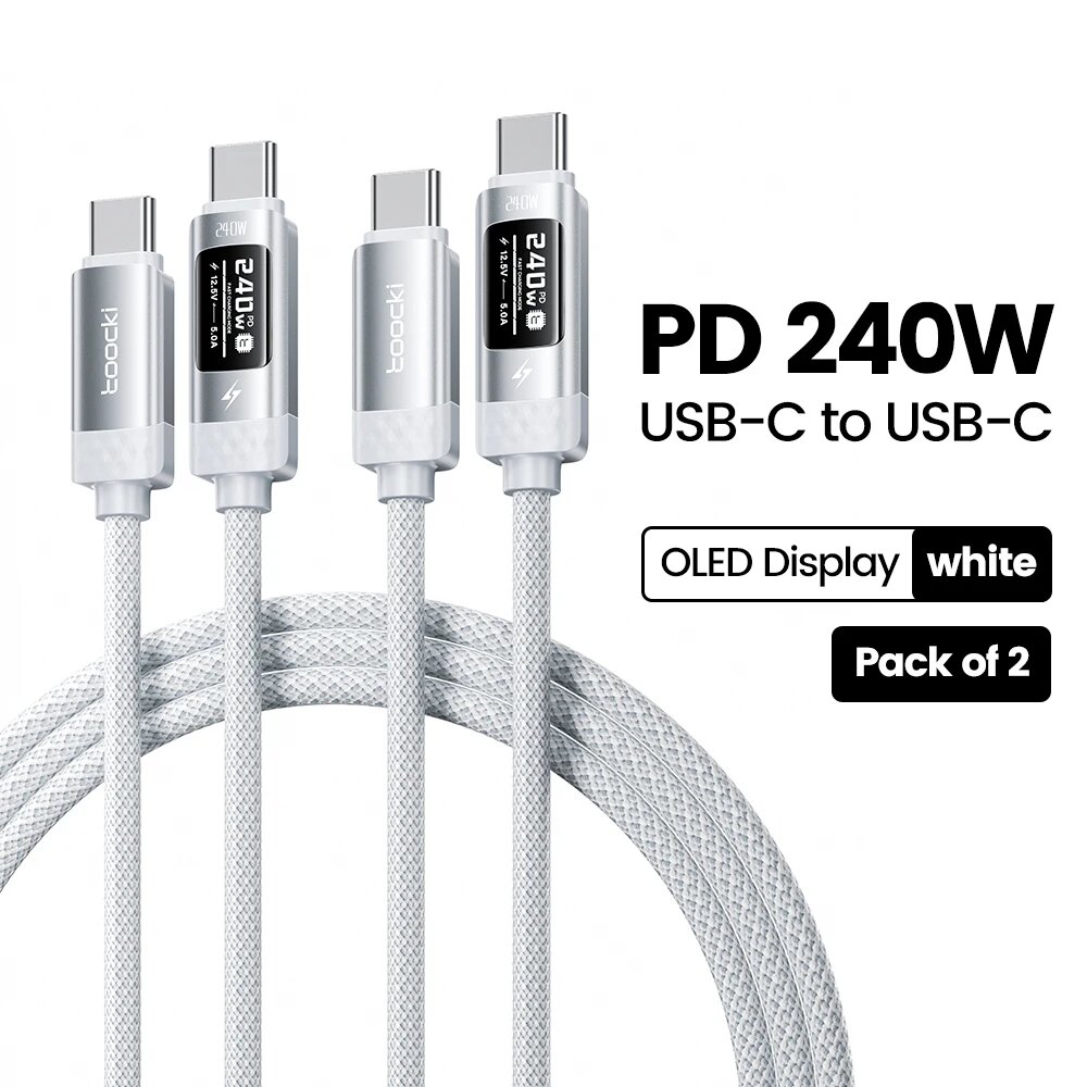 Toocki USB-C кабель 240W, белый, 1м, 2шт