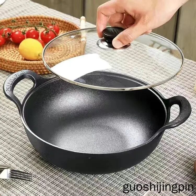 Сковорода чугунная OBERHOF Easy Wok L28 28 см с крышкой, с фиксированной ручкой