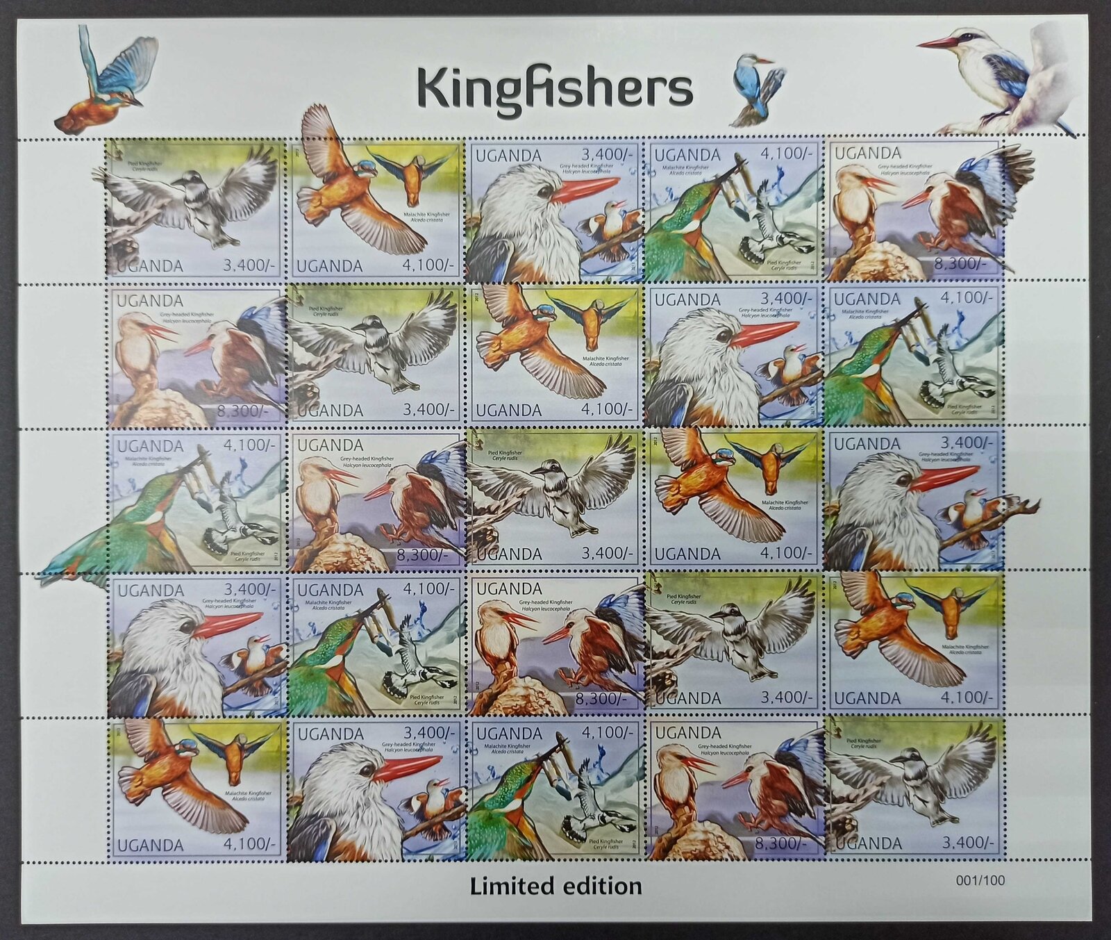 Марки 2012 Год Уганда Зимородки Птицы Фауна #2785-89 ! Целый лист Mnh