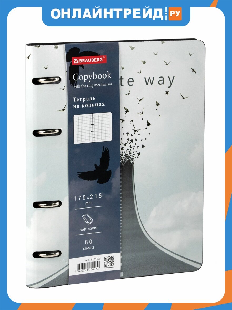 Тетрадь на кольцах Brauberg А5 (180х220 мм), 80 л, под кожу, VISTA, "Infinite way", 112132