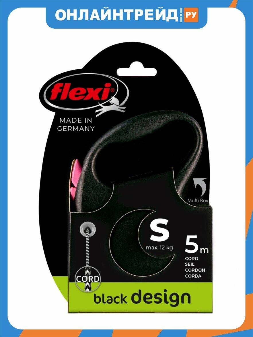 Поводок-рулетка Flexi Design cord S, 5 м, 12 кг, розовый