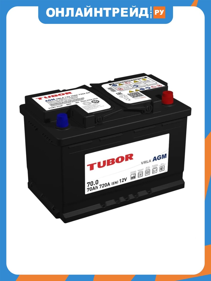 Аккумулятор Tubor AGM, 190x175x278, обратная полярность, 70 Ач, 6СТ70(0)