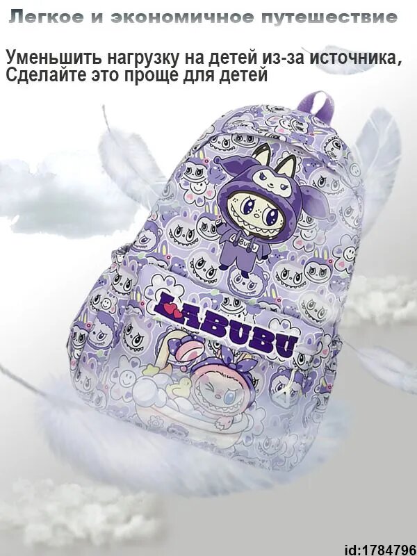Рюкзак Лабубу, С, нейлон, для девочек, школьный — фото 1