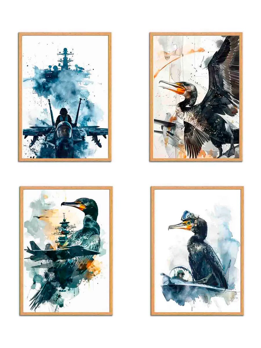 Птица Баклан Пилот, 4 Плаката, 30x21см