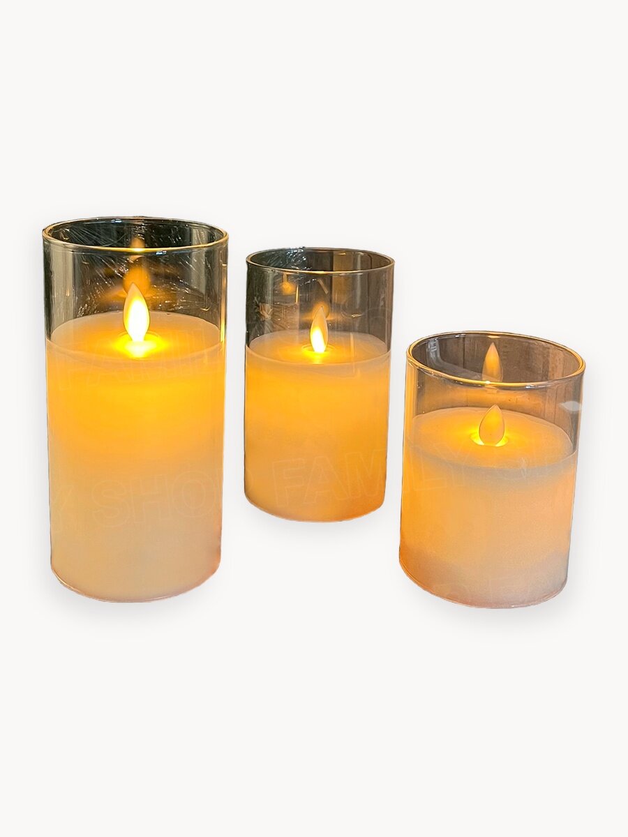 Набор светодиодных свечей в баночках "Candle in glass", 3 шт, прозрачное стекло