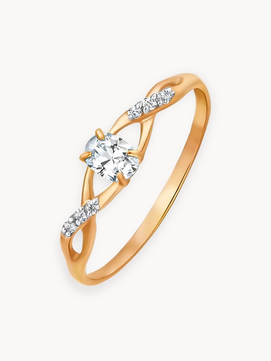 Кольцо помолвочное, красное золото, 375 проба, родирование, фианит