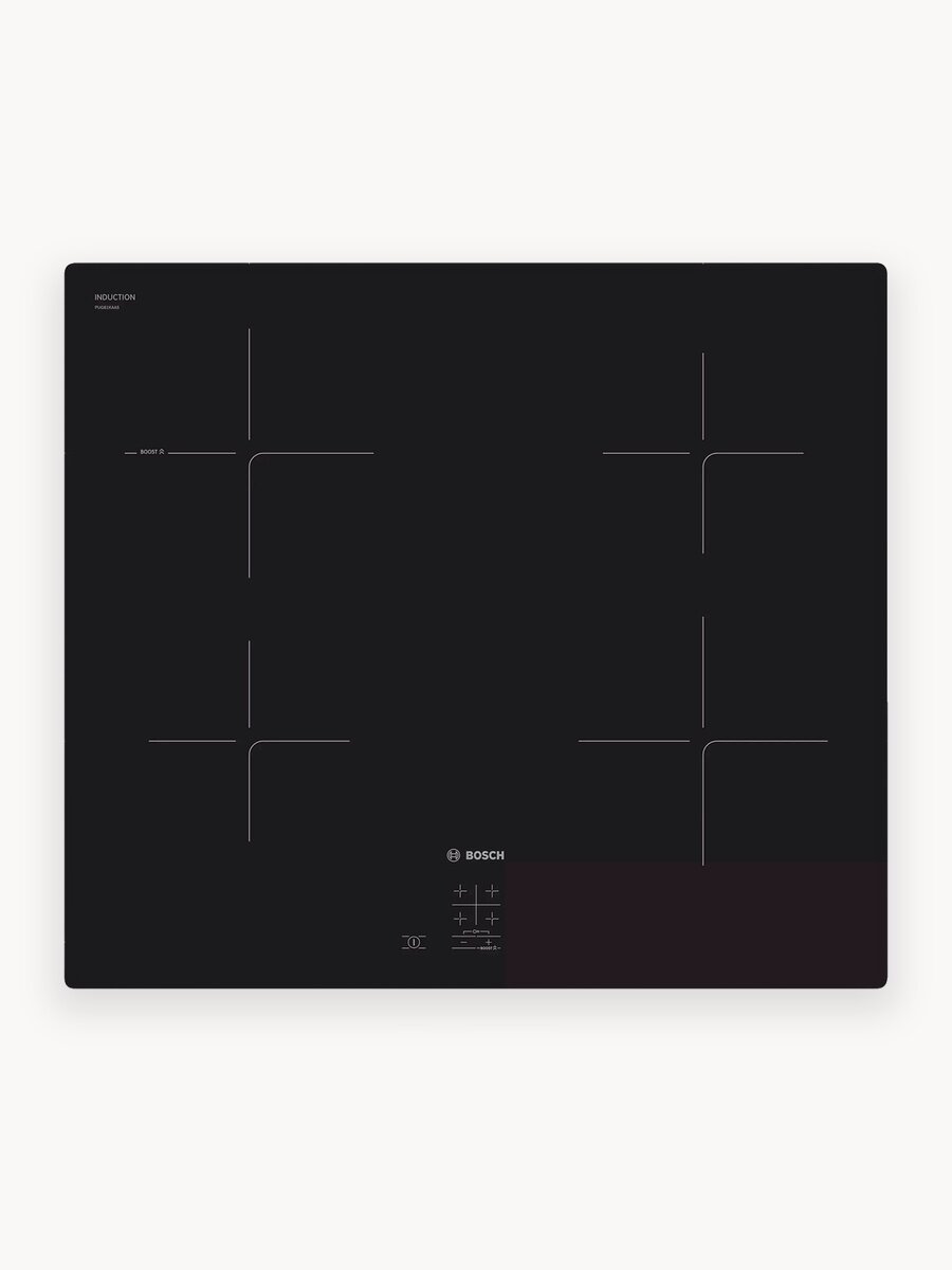 Индукционная варочная панель Bosch PUG61KAA5E Serie2, 4600Вт, SchottCeran, 4 конфорки, 9 режимов, PowerBoost, QuickStart