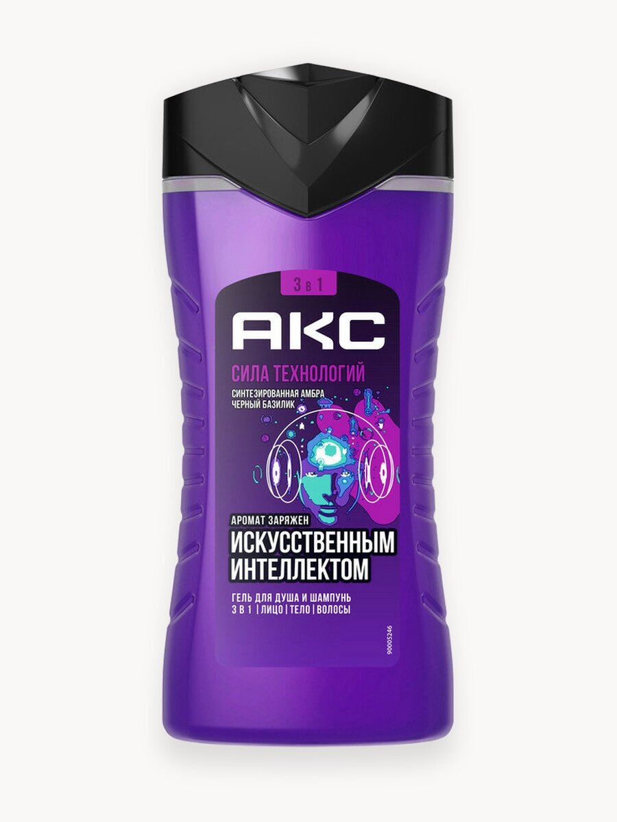 АКС Шампунь для волос, гель для душа и умывания лица мужской парфюмированный Сила технологий 3в1 250 мл