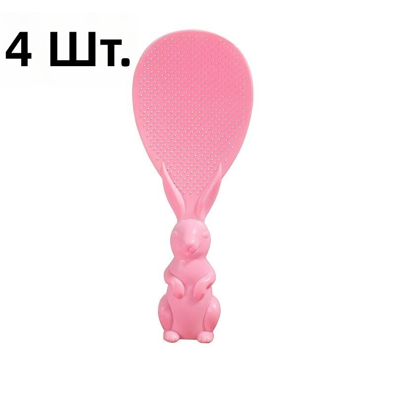 Ложка для риса в форме кролика стоячая, розовая, 4 шт.
