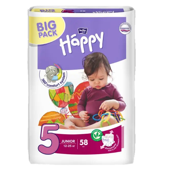 Bella Подгузники Baby Happy 5 Junior 12-25 кг BIG PACK 58 шт