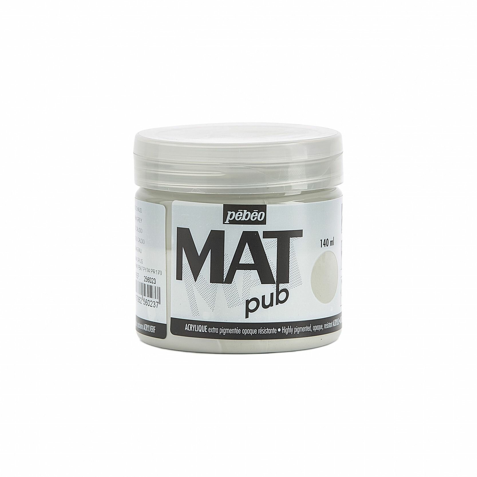 PEBEO Mat Pub краска акриловая, экстра матовая №1 140 мл, Серый теплый, 256023