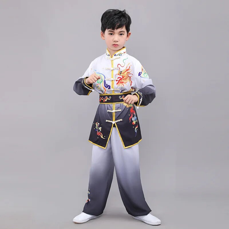 Детский костюм для танцев Yangko, белый с черным драконом, 130 см