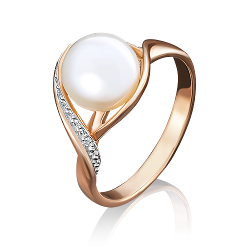 Кольцо, красное золото, 585 проба, фианит, жемчуг