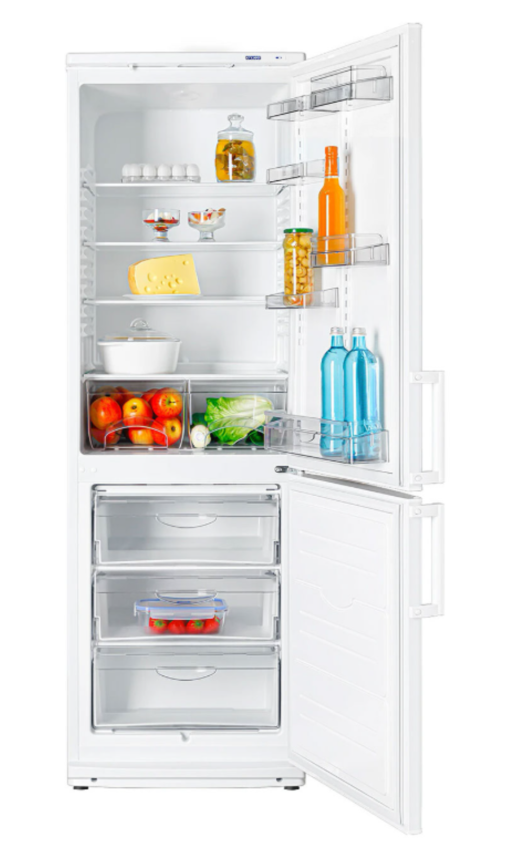 Холодильник Atlant ХМ4021, двухкамерный, 4 стеклянные полки, 3 переставляемые