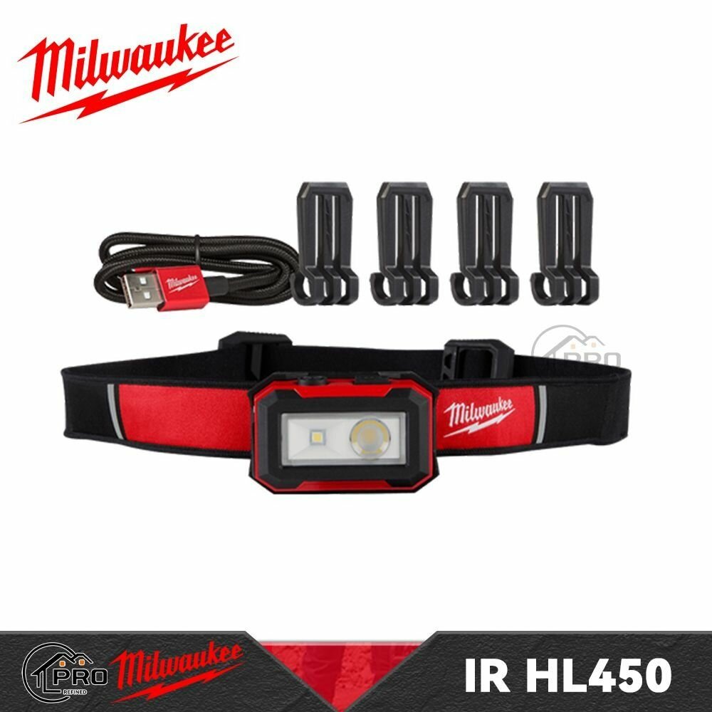 Милуоки, встроенный аккумуляторный налобный фонарь с USB-разъемом, 450 люмен.