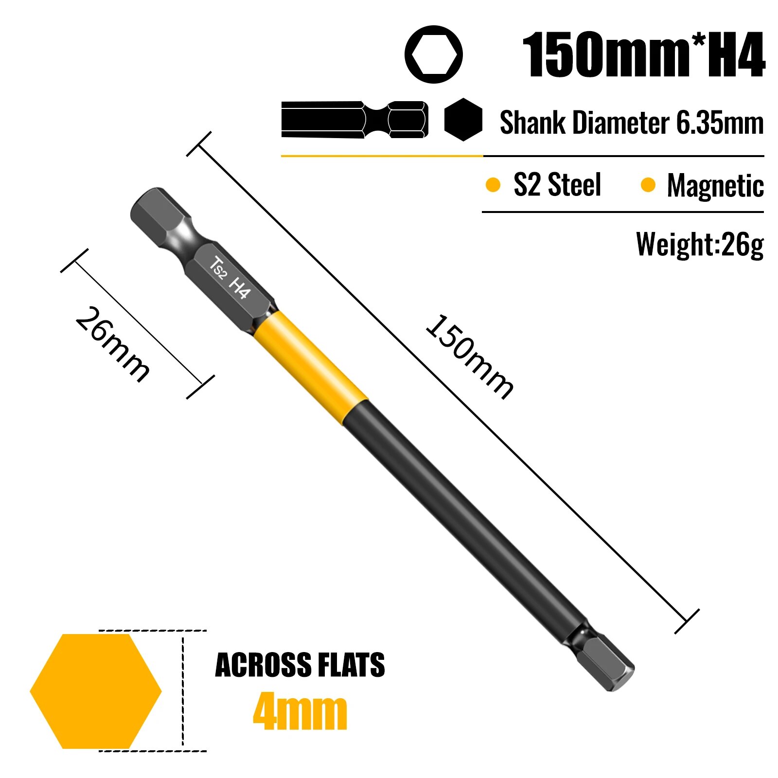 Шестигранные биты XMSJ 150mm H4, сталь
