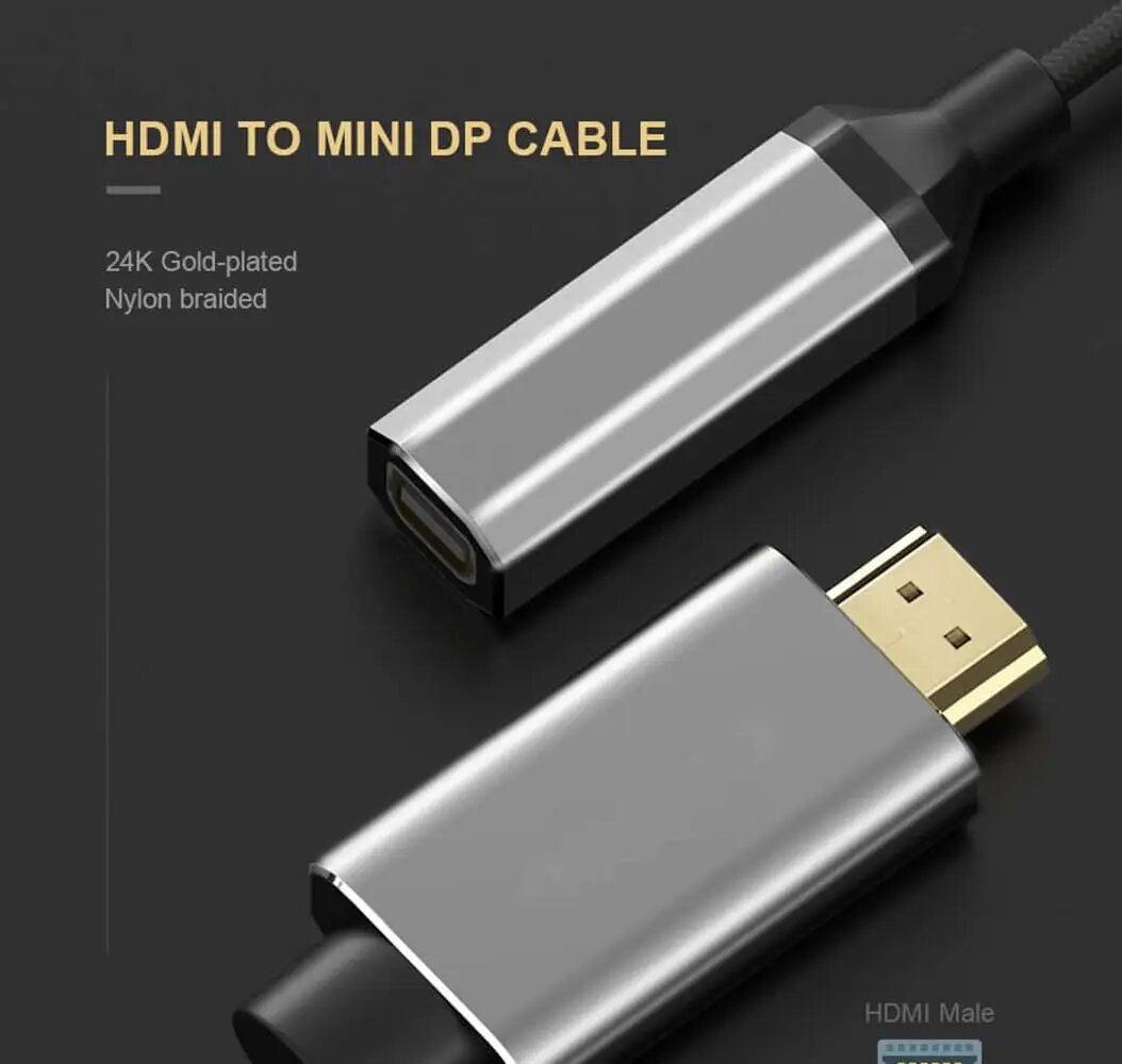 Переходник HDMI-Mini DP, кабель-переходник 4K, 60 Гц, HDMI «папа» на Mini DisplayPort «мама» для MacBook Pro/Air, монитора, ПК