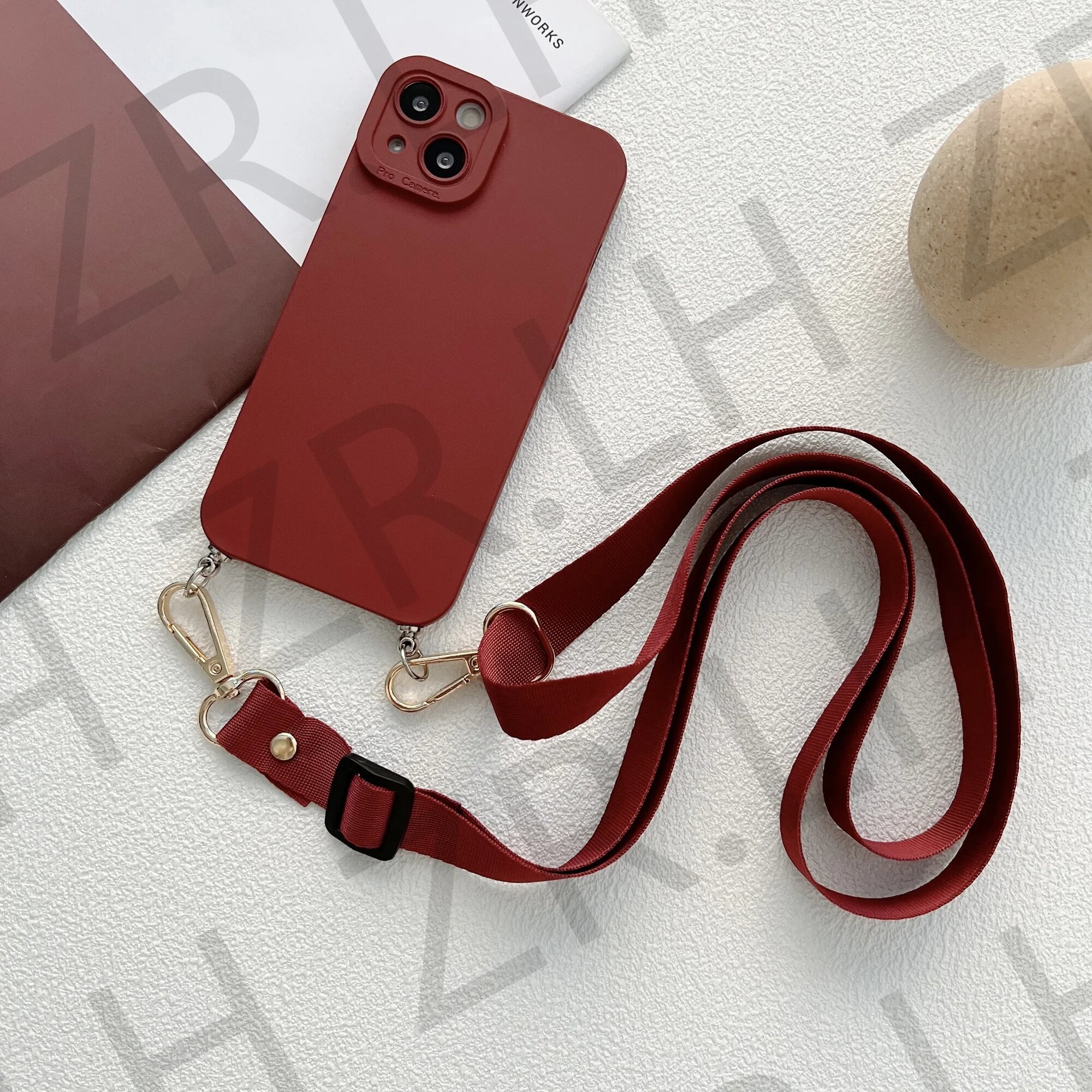 Чехол для телефона с ожерельем и ремешком через плечо для iPhone Бордовый, Wine red, iPhone 12