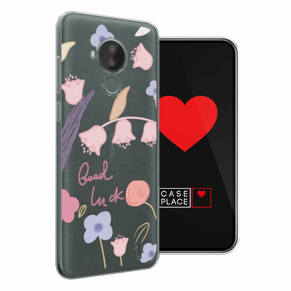 Чехол на Nokia C30 / Нокия C30 с принтом "Lucky flowers", прозрачный — фото 1