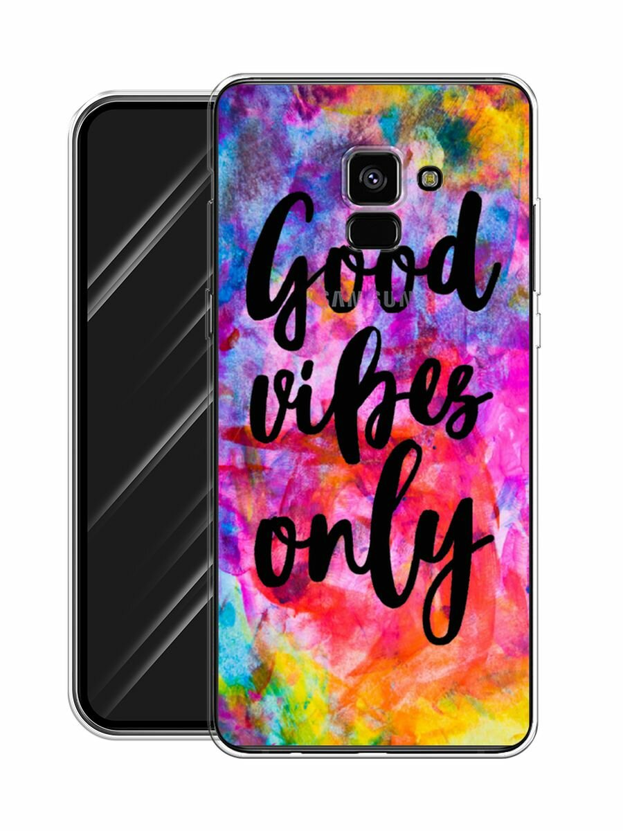 Чехол на Samsung Galaxy A8 + / Самсунг Галакси А8 Плюс 2018 с принтом Good vibes only радуга, прозрачный — фото 1
