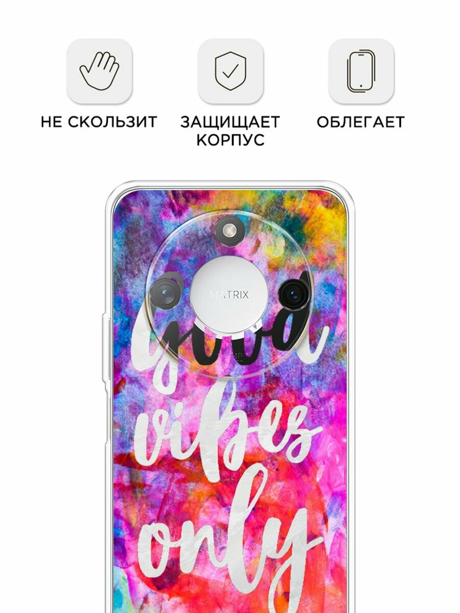 Чехол на Honor X9c Smart / Хонор X9c Смарт с принтом Good vibes only радуга, прозрачный — фото 1