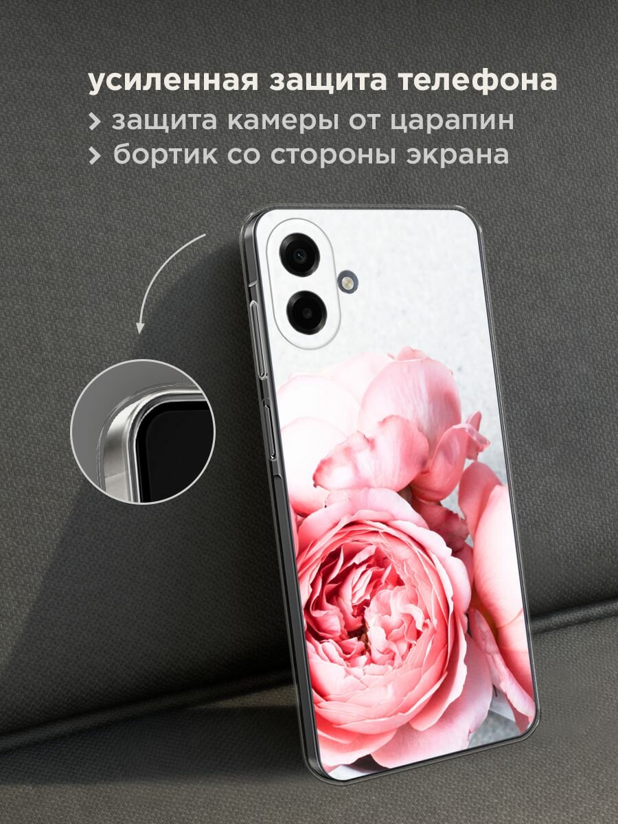 Чехол на Samsung Galaxy A07 / Самсунг А07 с принтом "Пионы на белом" — фото 1