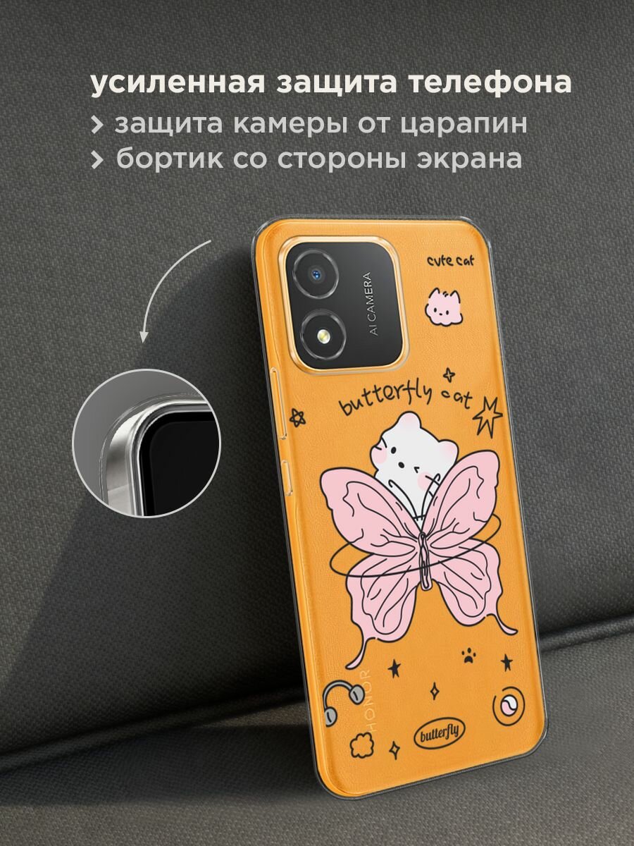 Чехол на Honor X5 / Хонор X5 с принтом "Котик-бабочка", прозрачный — фото 1