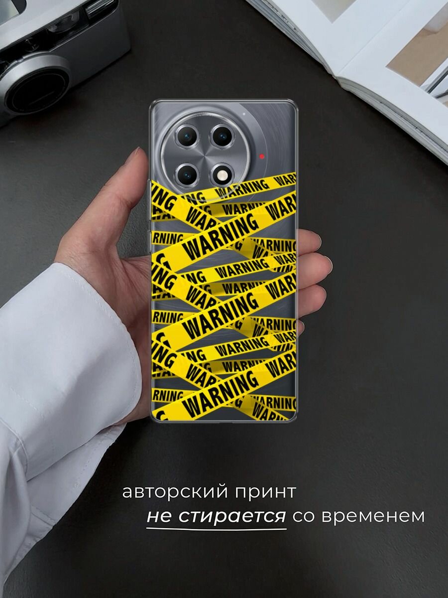 Чехол на Tecno Camon 30S / Текно Камон 30S с принтом "Warning!", прозрачный — фото 1