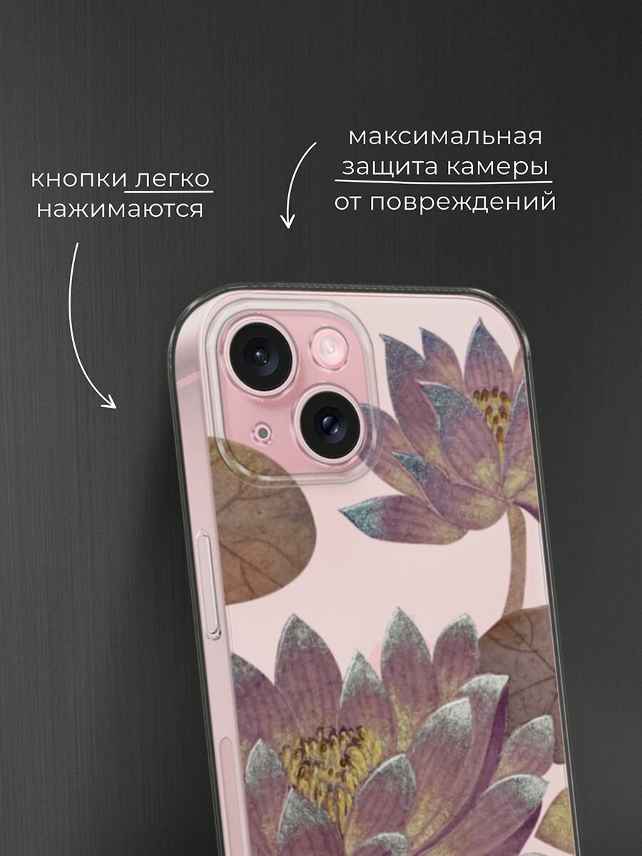 Чехол на Apple iPhone 15 / Айфон 15 с принтом "Темные лотосы" — фото 1