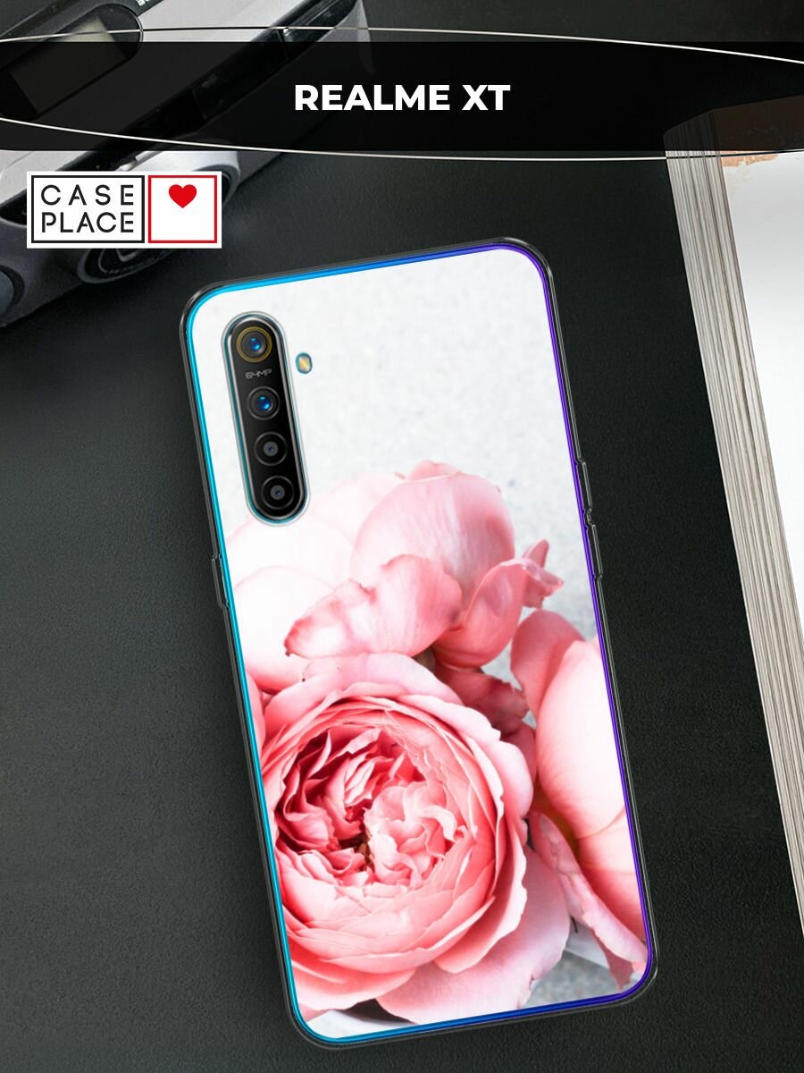 Силиконовый чехол на Realme XT / Реалми XT с принтом "Пионы на белом"